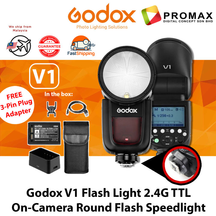 Godox V1 V1C Flash Speedlight Round Flash TTL Li-ion Battery HSS ...