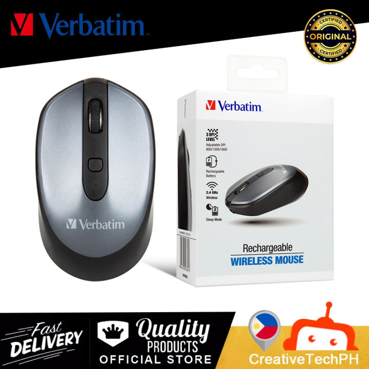 Verbatim 66381 Wireless Mouse Rechargeable 800/1200/1600 dpi 2.4GHz ...
