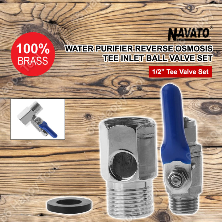 Water Purifier 1/4" 1/2" Reverse Osmosis Tee Inlet Ball Valve Set 100% ...
