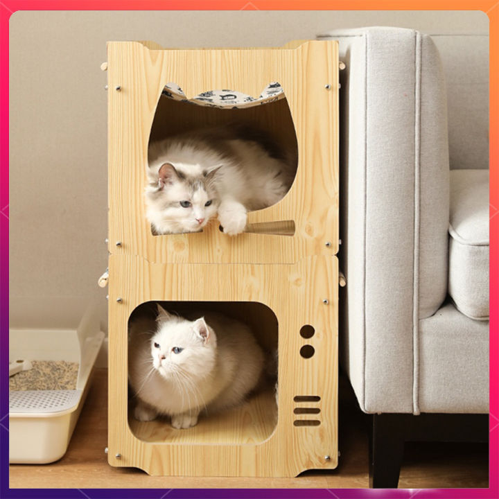 Cat House Wooden Cat House Cat kennel building block combination Cat ...