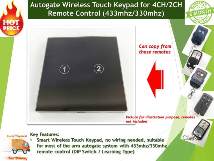Autogate Wireless Touch Keypad (Learning Type) for 4 Channel / 2 ...