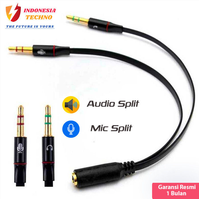 BBT Kabel Aux Audio & Mic Splitter 3.5mm 1 Female to 2 Male - Black 2 ...