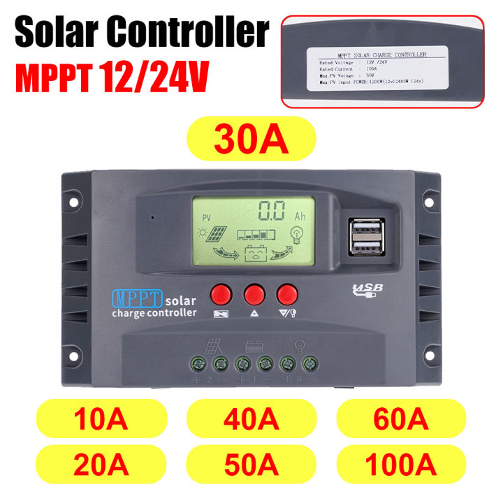 10A-100A 12V/24V MPPT Solar Charge Controller 50V DC PV Regulator Solar ...