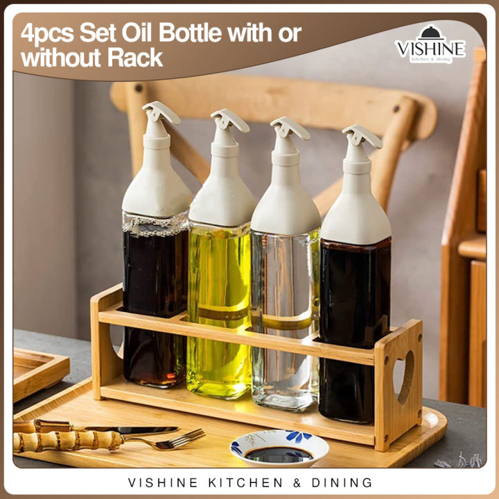 VISHINE 4PCS SET 480/500ML with or w/out Rack Glass Oil Pot Leak-Proof ...