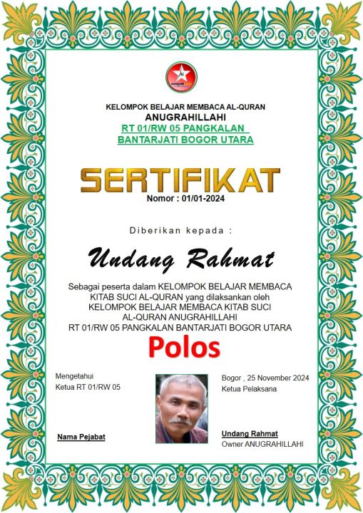 Piagam Penghargaan Dalam Bentuk Template PPT Plus Konten Ukuran A4 ...