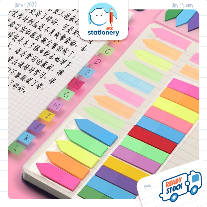 🇲🇾 Ready Stock PET Fluorescent Bookmark Sticker Index Label Sign Here ...