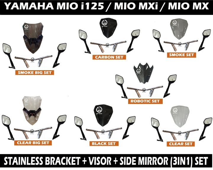 Stainless Heavy Duty Bracket + Side Mirror + Visor (3in1) - YAMAHA MIO ...