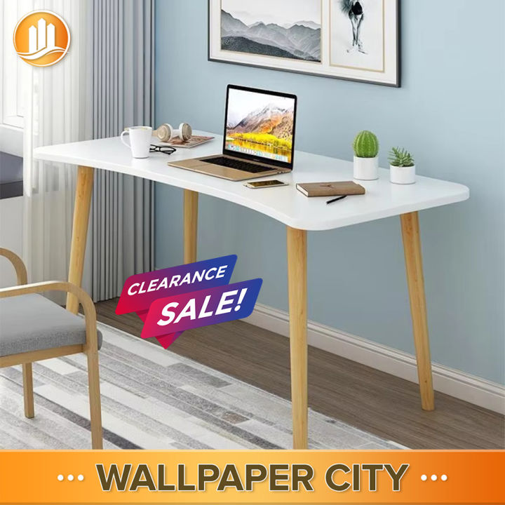WPC CLEARANCE SALE Minimalist Natural Pine Wood Computer Study Desk ...