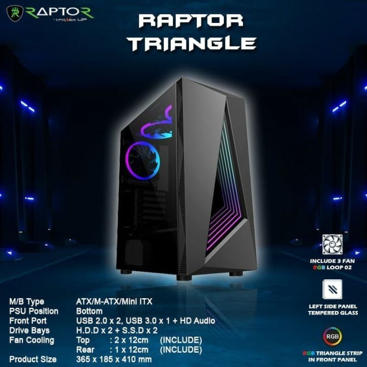 Casing PC Power Up Raptor Triangle 3 Fan RGB Case | Lazada Indonesia
