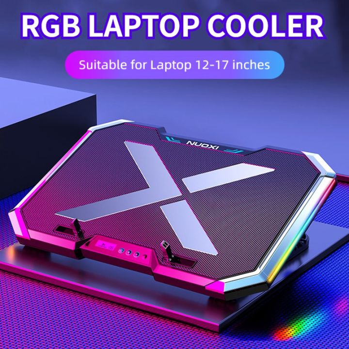 Six Fan Led Screen Two USB Port RGB Lighting Laptop Cooling Pad ...