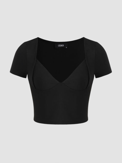 Cider Solid V-neck Short Sleeve Crop Tee | Lazada.co.th