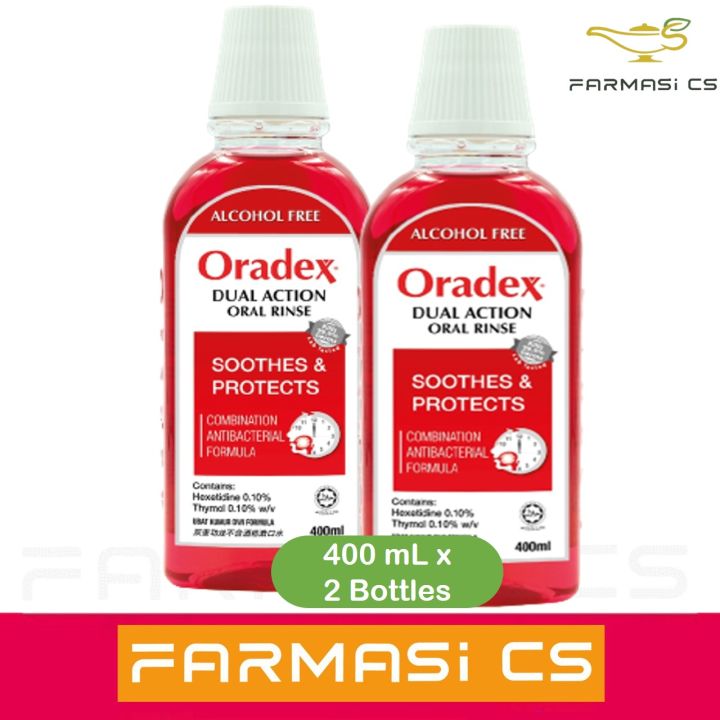 Oradex Dual Action Oral Rinse - Soothes & Protect 400mL x 2 Bottles ...