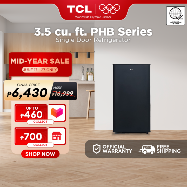 TCL 3.5 cu.ft. Single-Door Refrigerator PHB Series with Elegant Compact ...