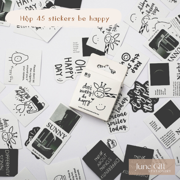 Hộp 45 sticker Be Happy dán trang trí sổ, làm journal | Lazada.vn