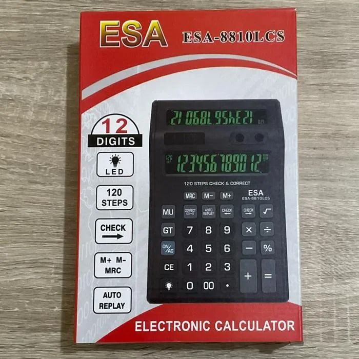 Kalkulator Layar Lcd Led menyala Calculator Besar Esa 8810-LCS 12 digit ...