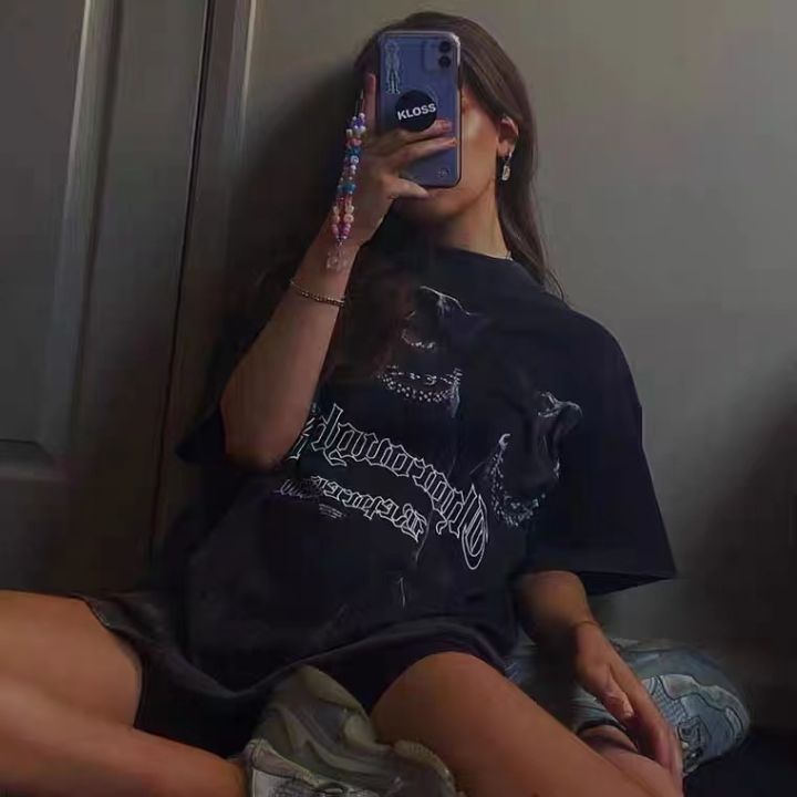 Represent ️ Doberman Inu เสื้ออเมริกาแบบย้อนยุคแขนสั้น2024AW ชุดลำลอง ...