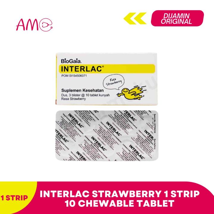 PROMO Interlac Strawberry 1 Strip 10 Chewable Tablet | Lazada Indonesia