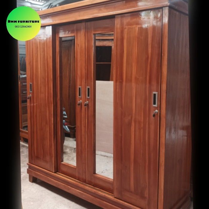 lemari pakaian 4 pintu sliding kayu jati asli | Lazada Indonesia