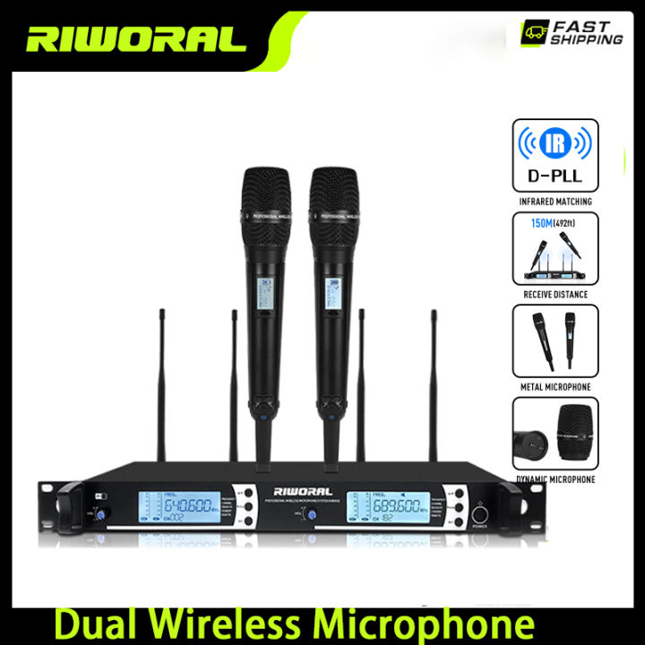 Wireless Microphone System 2 Handheld Microphone Power Automatic ...