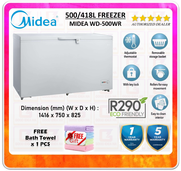 *FREE BATH TOWEL* Midea (500L/Net 418L) Capacity Chest Freezer WD-500WR ...