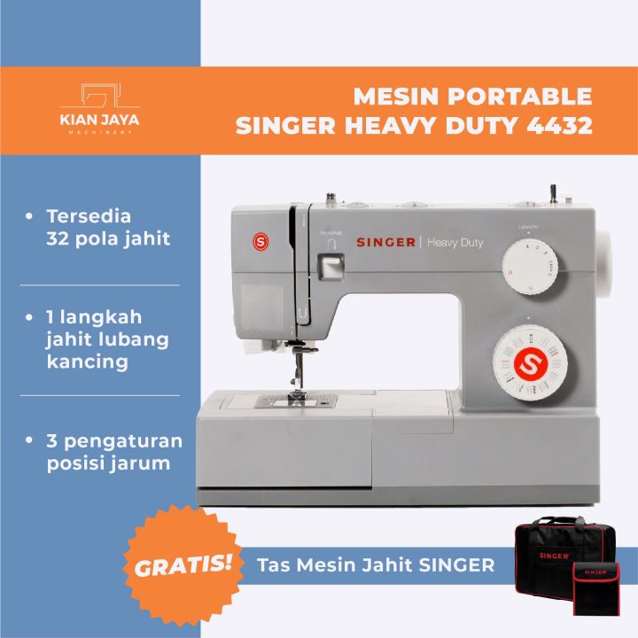 Mesin Jahit Portable Heavy Duty Singer 4432 FREE Tas Singer Hitam ...