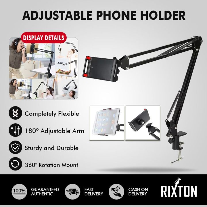 Rotating Adjustable Long Arm Clip Phone Holder Fixed Lazy Holder ...