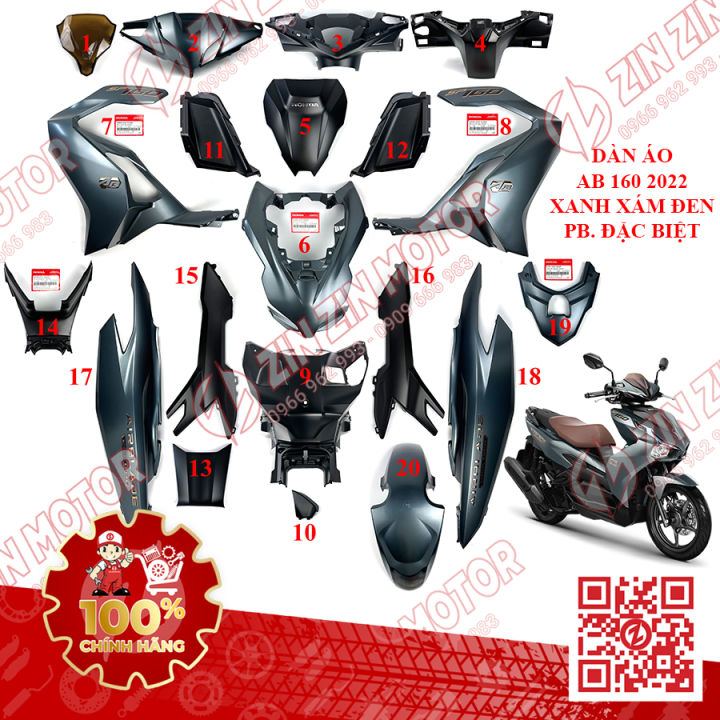 Dàn Áo AB 160 2022, AirBlade 160 2022 Xanh Xám Đen Zin Phiên Bản Đặc ...