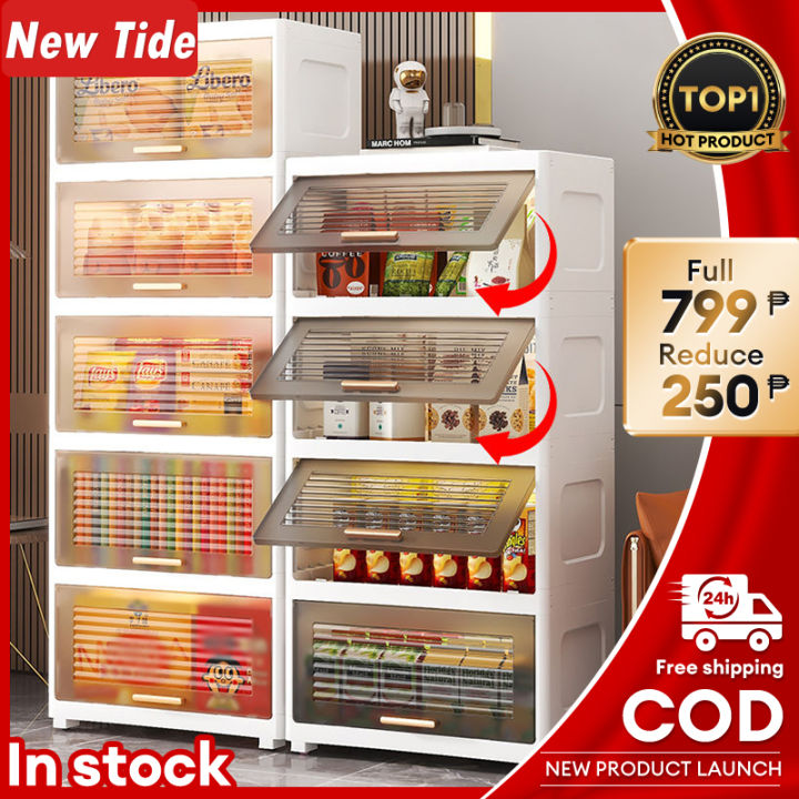 NewTide Flip Storage Cabinet Kitchen Storage Cabinet With Wheels Open ...