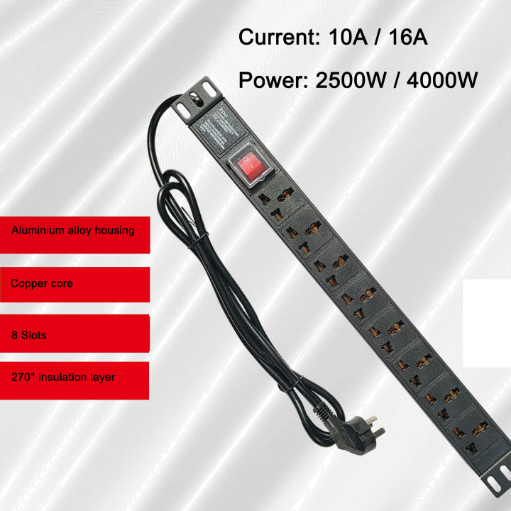 8 Slots 10A 16A Universal Rack Mount PDU Power Distribution Unit Aluminium Alloy PDU Power ...