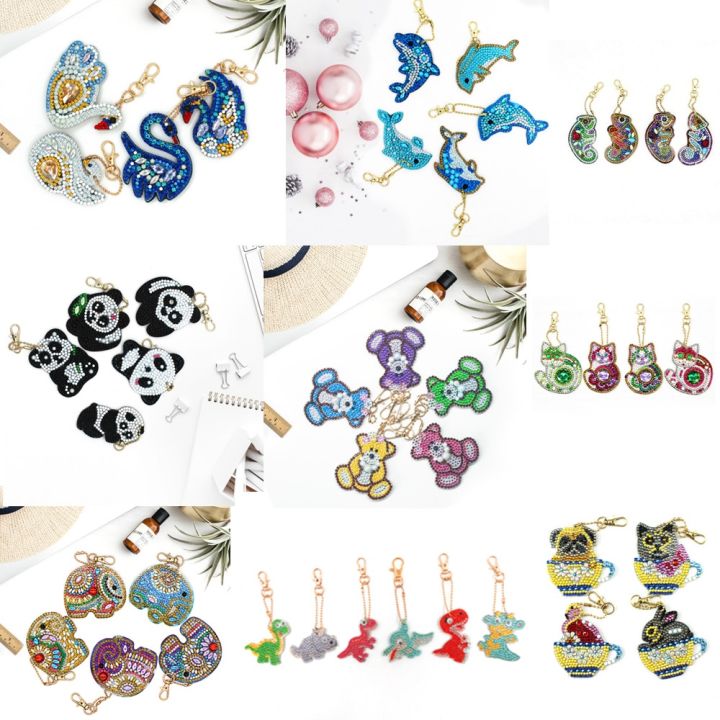 「Jinxiu cross-stitch」 DIY สัตว์แบบเพชรจิตรกรรมพวงกุญแจหงส์ปลาโลมาเพชร ...