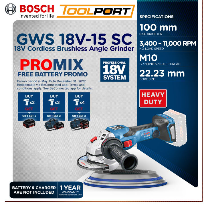 Bosch GWS 18V-15 SC Professional Cordless Brushless BITURBO Angle Grinder 18V [ TOOLPORT ...