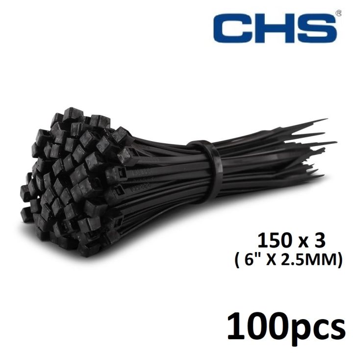 CHS Cable Tie 150 X 3 ( 6" X 2.5MM) 100pcs Black Nylon Cable Zip Ties ...