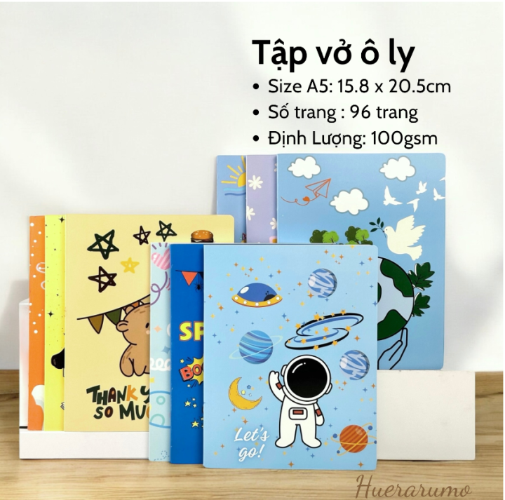 Vở ô ly A5 96 trang, giấy cao cấp định lượng 100gsm, in offset, bìa ...