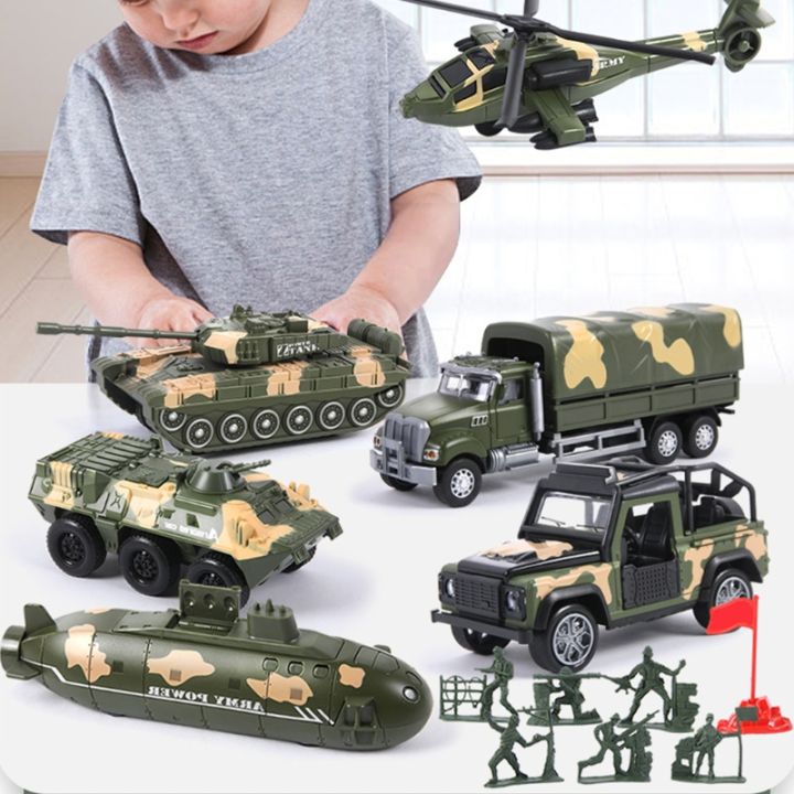 Alloy Car Set Simulation Military Tank Pull Back Armored Car Aircraft ...