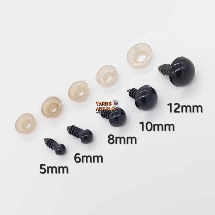 20 PIECES WITH LOCKS - PLASTIC SAFETY EYES/ CRAFT EYES - 6mm/ 8mm/ 10mm ...