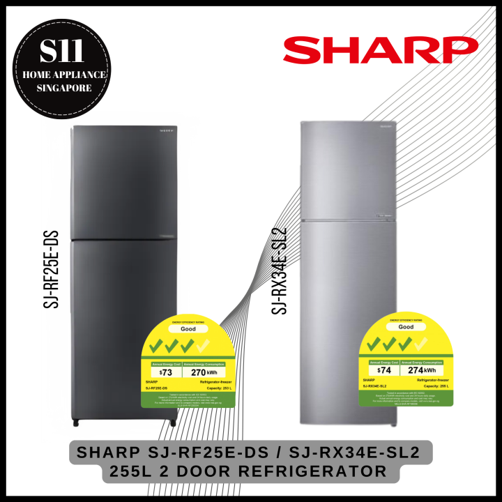 SHARP SJ-RX34E-SL2 / SJ-RF25E-DS 253L J-TECH INVERTER 2 DOOR REFRIGERATOR * 2 YEARS LOCAL ...