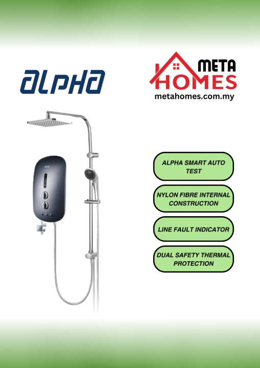 Alpha 3.8kW 2 Liters/minute Instant Shower Heater (Rain Shower - Metal Black) DC-Pump SMART 18i ...