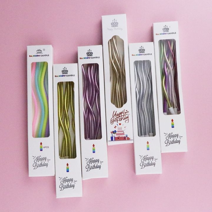 [SG Stock]6Pcs/Box Spiral Curve Birthday Cake Candle Gold Silver ...