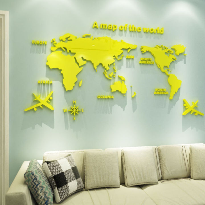 2021World Map Acrylic 3D Solid Crystal Bedroom Wall With Living Room ...