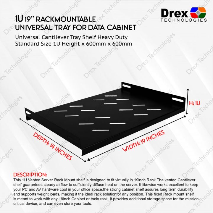 Universal Tray Shelf Heavy Duty Standard Size W=19" D=14" H= 1U Depth ...