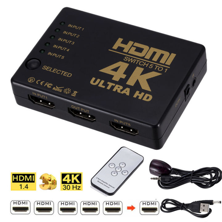 Ultra HD 4K x 2K HDMI Switch 5x1 Switcher Selector 3D 1080p With IR ...