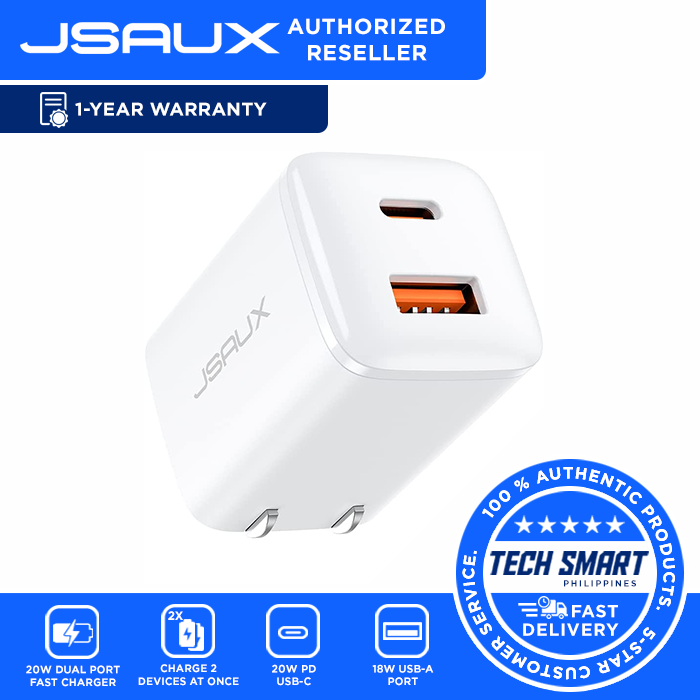JSAUX 20W Dual Port Fast Charger, USB Type C PD and QC 3.0 Foldable ...