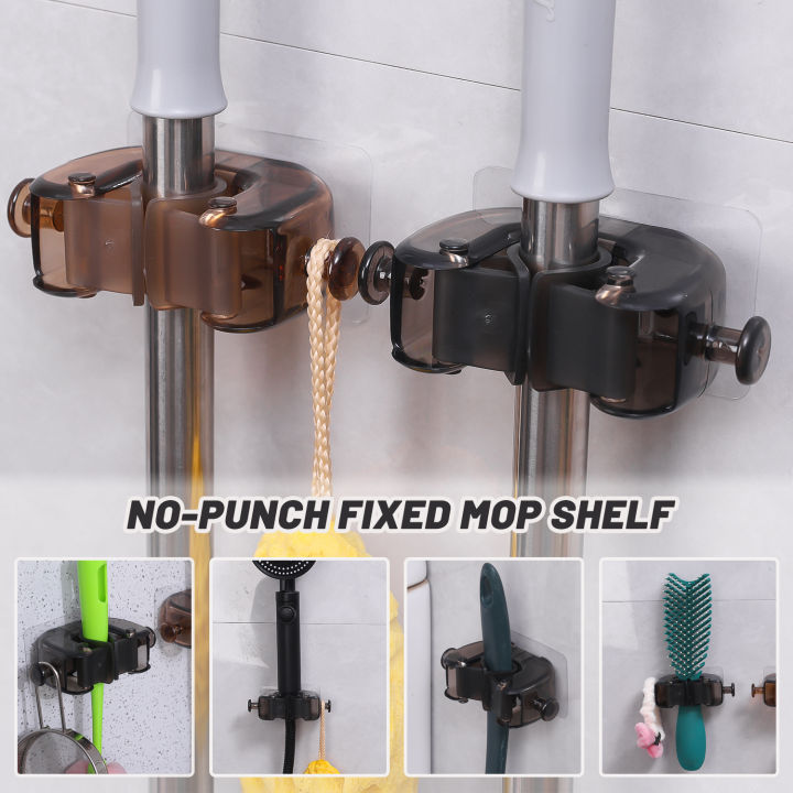 New Mop Rack No Drill Wall Mounted Broom Organizer Bathroom Storage ...