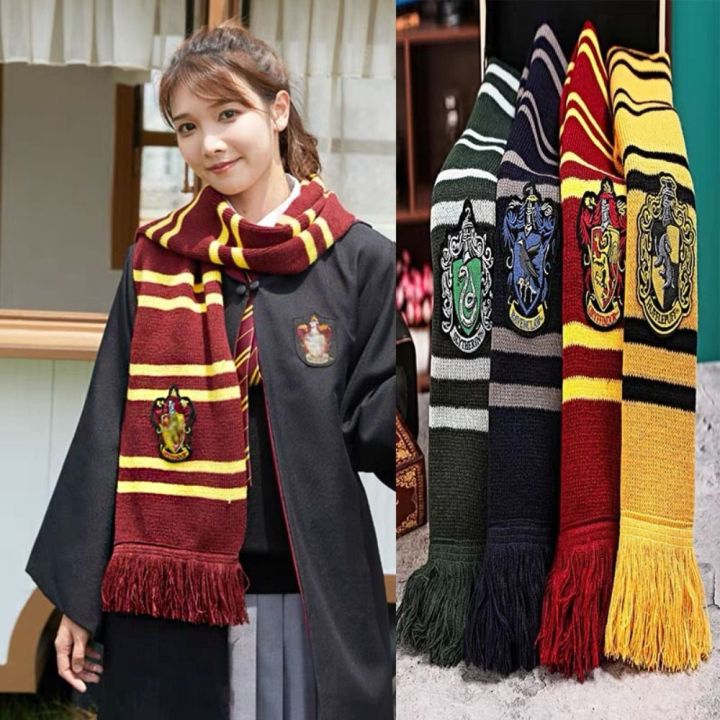 OSF66 Stripe Harry Scarf Tassel Preppy Style Long Shawl Retro with ...