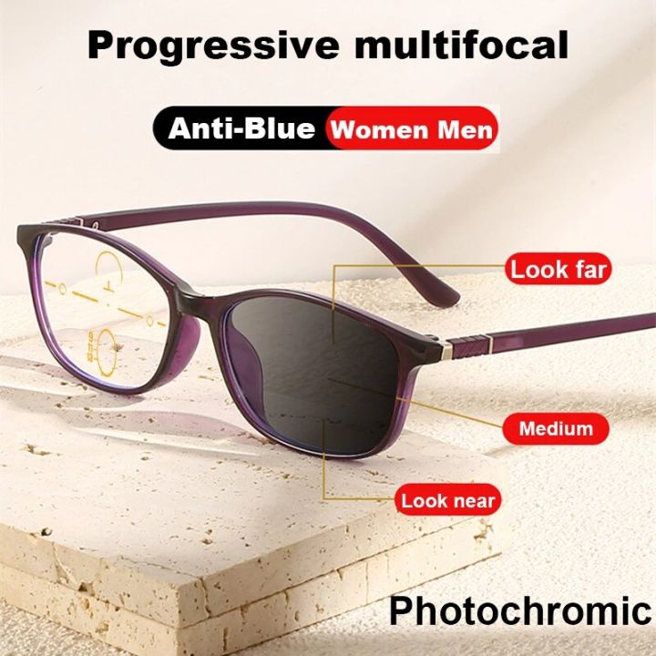 Intelligent Zoom Progressive Photochromic Reading Glasses Women TR90 ...
