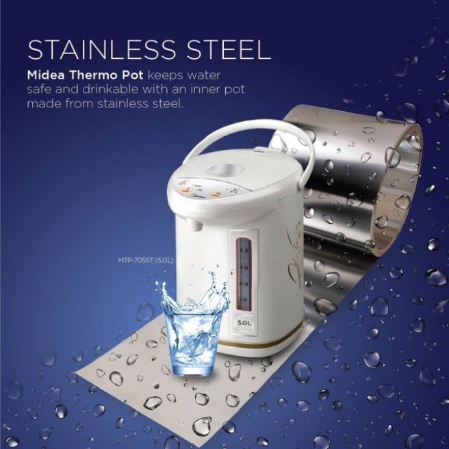 Midea 5.0L SUS304 Stainless Steel Thermal Pot | Lazada