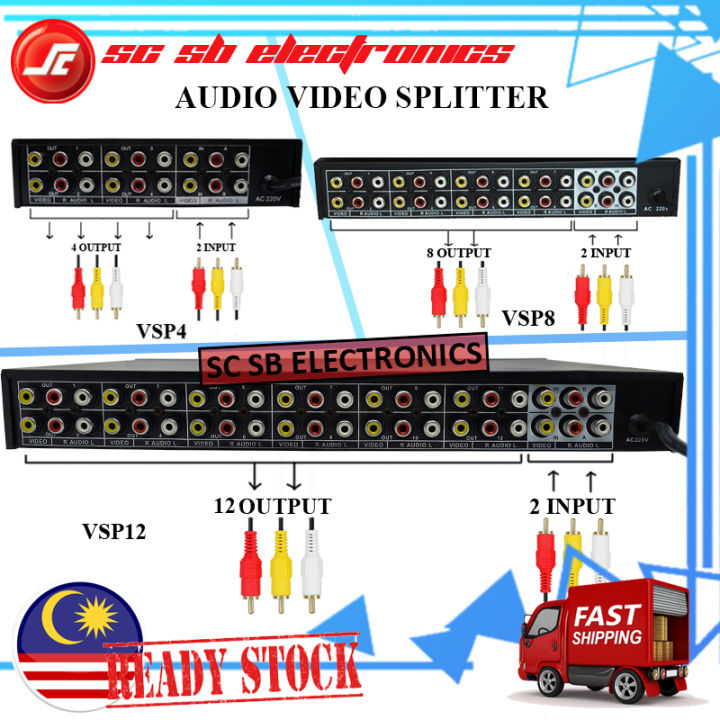 AUDIO VIDEO SPLITTER AV RCA SPLITTER SELECTOR SWITCH - VSP4 ( 2 IN 4 OUT )/ VSP8 ( 2 IN 8 OUT ...