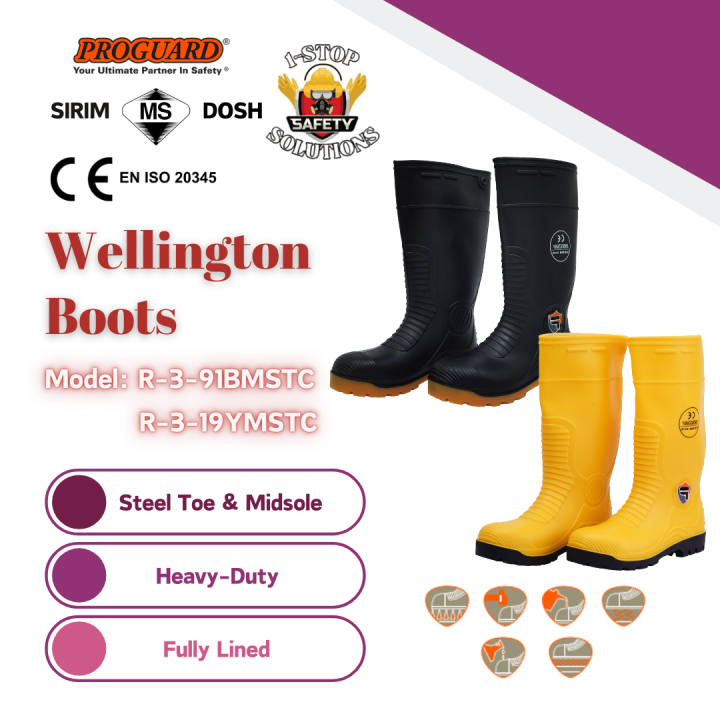Proguard Soft PVC Yellow Safety Wellington Rubber Boots c/w Steel Toe ...