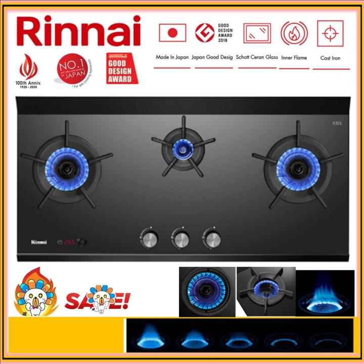 RINNAI RB-3CGT 3 Inner Burner Gas Hob (Glass) Built-in Gas Stove RB3CGT | Lazada