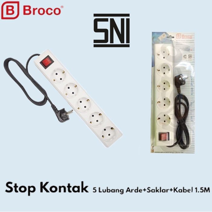 Broco Stop Kontak 5 Lubang Sockets Colokan Listrik Cabang + Saklar Dan ...